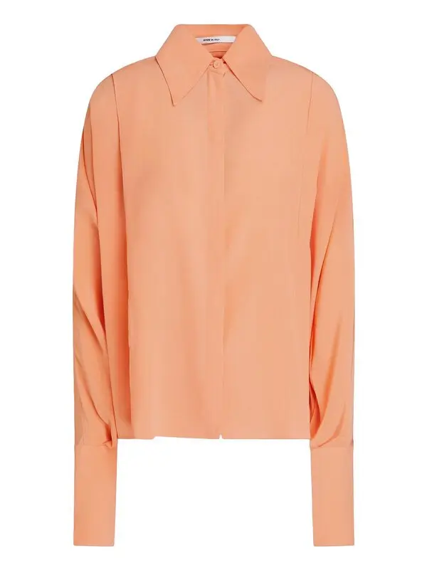 Another Tomorrow Pleated Silk Crepe De Chine Shirt - Pastel Orange