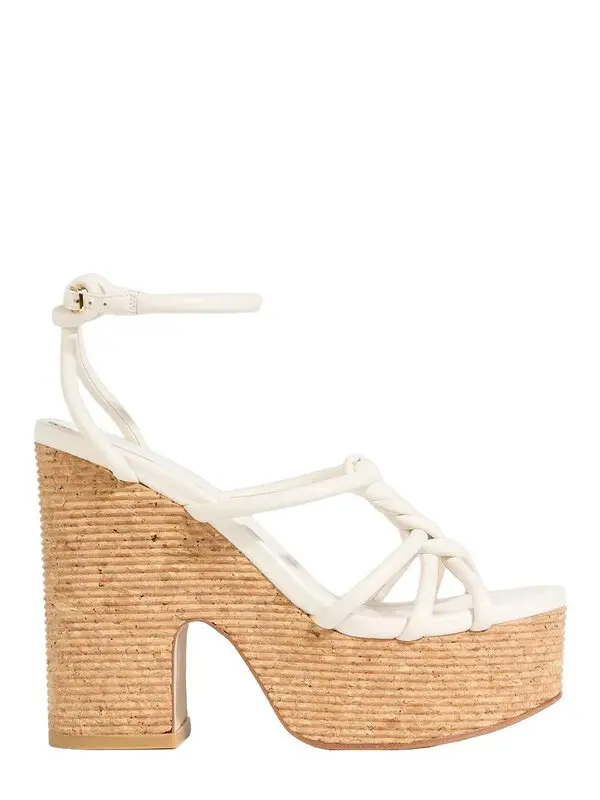 JIMMY CHOO Clare 130 Braided Leather Platform Sandals - Off-white