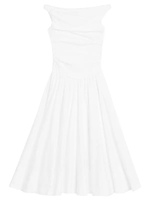 Simkhai Cersei Ruched Cotton-blend Poplin Midi Dress - White