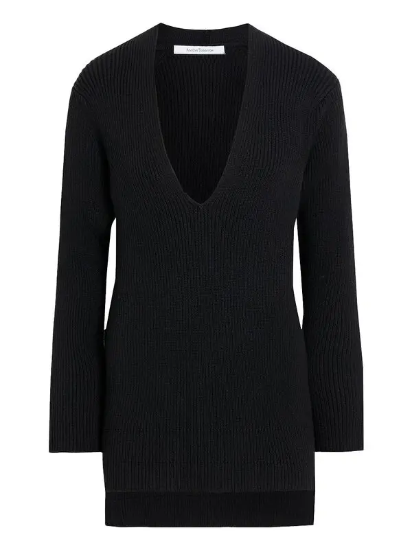 Another Tomorrow Ribbed Merino Wool-blend Sweater - Black