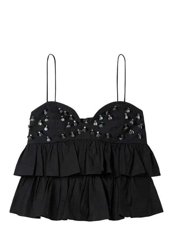 Ulla Johnson Lucia Cropped Embellished Top - Black