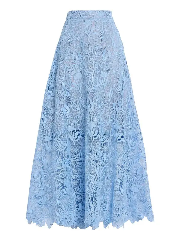 Oscar De La Renta Macramé Lace Midi Skirt - Light Blue