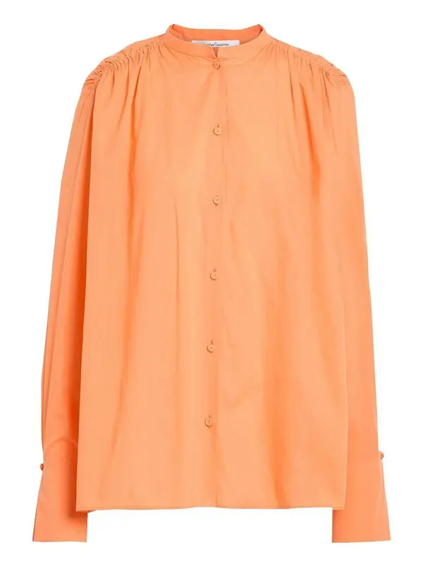 Another Tomorrow Gathered Cotton-voile Blouse - Papaya