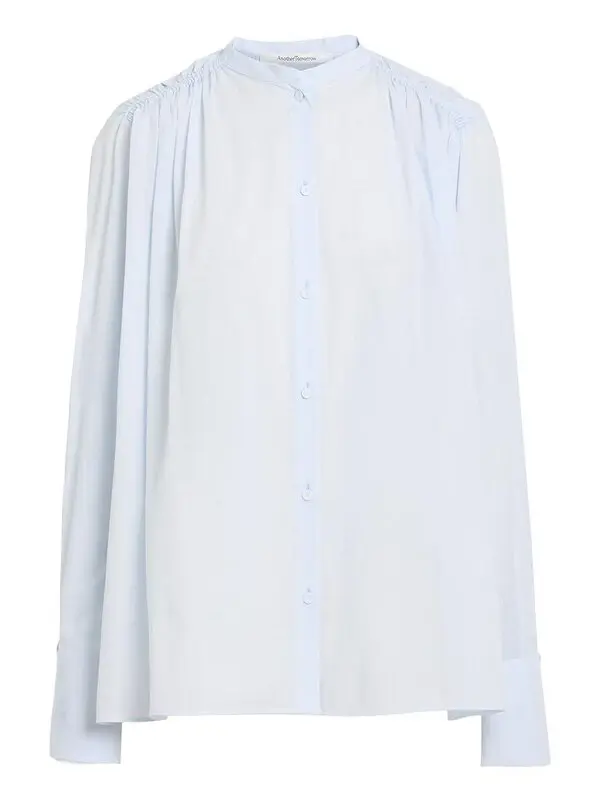 Another Tomorrow Gathered Cotton-voile Blouse - Sky Blue