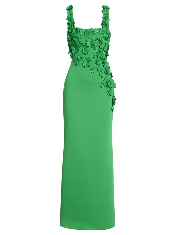 Badgley Mischka Floral-appliquéd Scuba Gown - Green