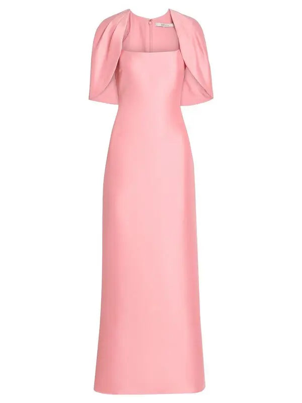 Badgley Mischka Cape-effect Satin-twill Gown - Baby Pink