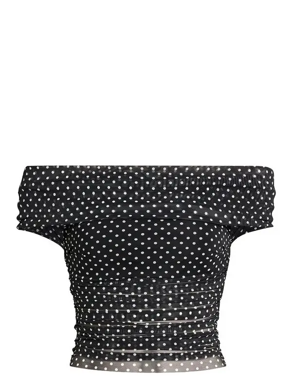 Alice + Olivia Polka Dot Mesh Off-the-shoulder Top - Black