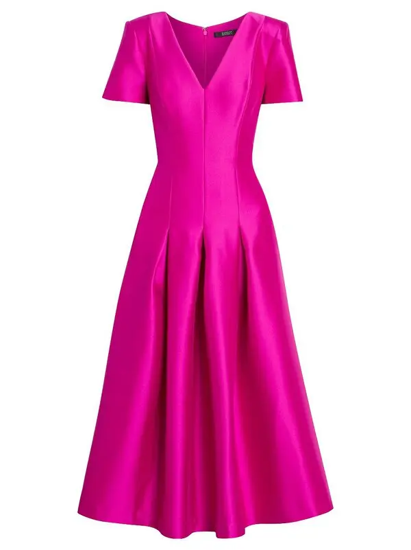 Badgley Mischka Satin-twill Pleated Midi Dress - Fuchsia