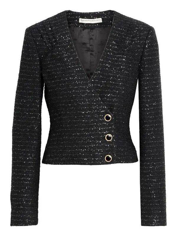 Alessandra Rich Double-breasted Metallic Tweed Jacket - Black