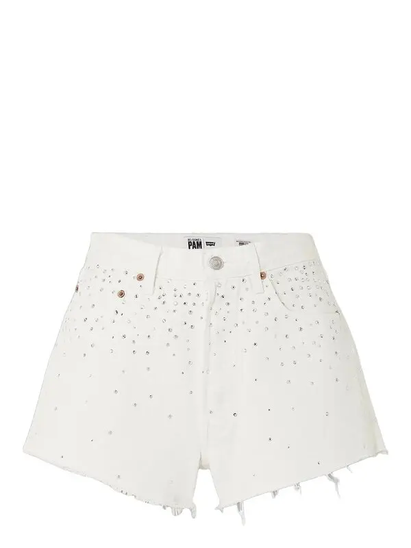 RE/DONE Pamela Anderson Crystal-embellished Denim Shorts - White