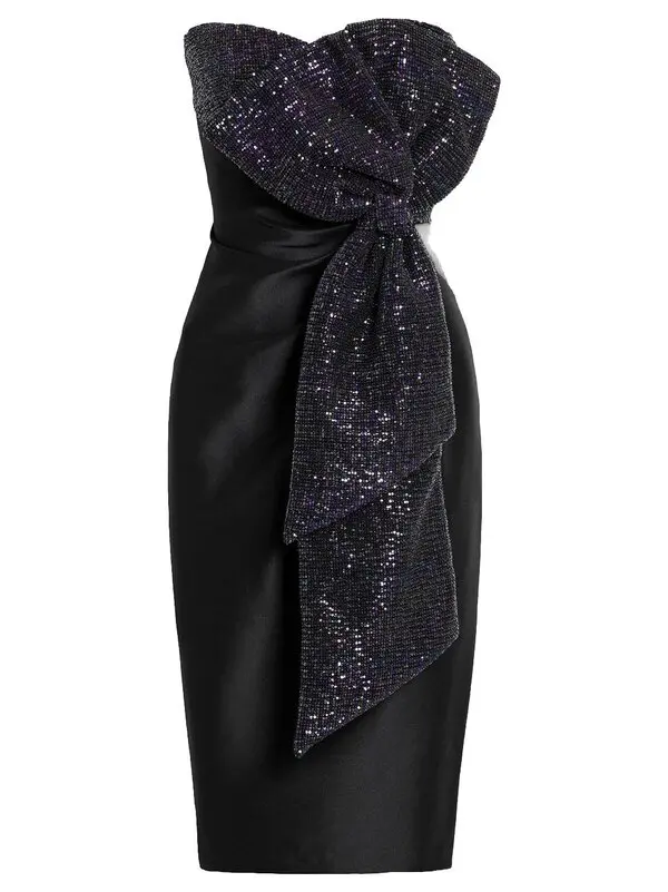 Badgley Mischka Strapless Sequin-embellished Satin-twill Midi Dress - Black