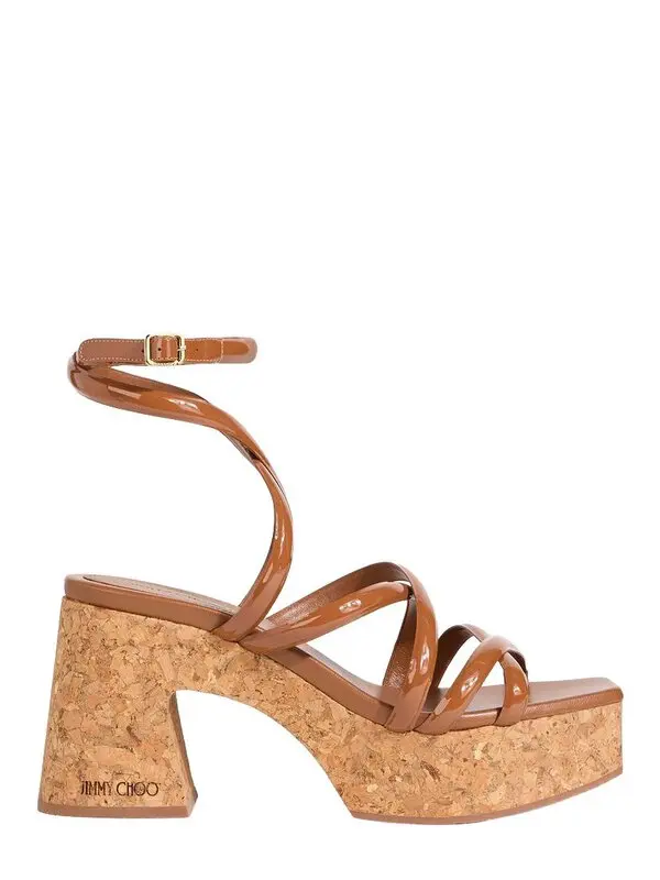 JIMMY CHOO Cecilia 95 Patent-leather Platform Sandals - Light Brown