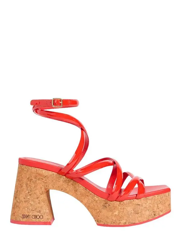 JIMMY CHOO Cecilia 95 Patent-leather Platform Sandals - Red
