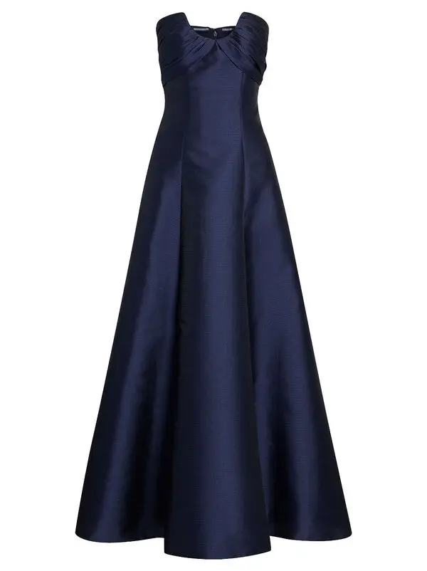 Badgley Mischka Strapless Jacquard Gown - Navy