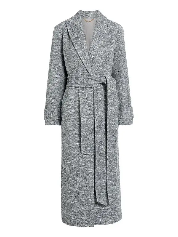 Victoria Beckham Tweed Coat With Detachable Waist Tie - Navy