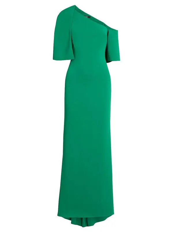 Badgley Mischka One-shoulder Cape-effect Crepe Gown - Green