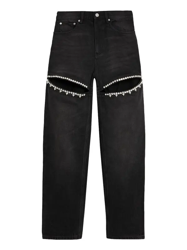 AREA Cutout Crystal-embellished Jeans - Black