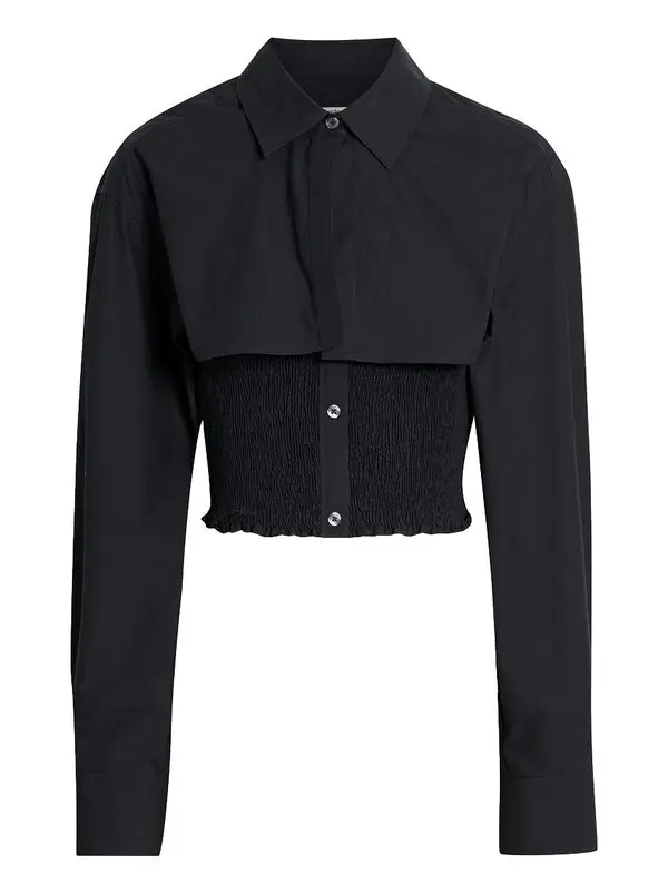 Alexander Wang Cropped Cotton-poplin Shirt And Smocked Camisole Set - Black