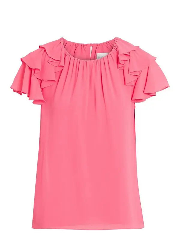 MIKAEL AGHAL Ruffled Crepe De Chine Top - Coral