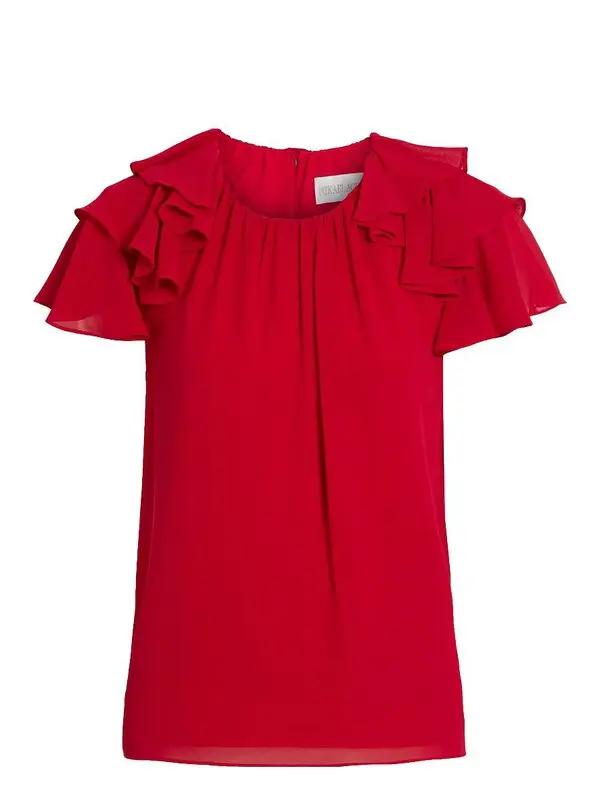 MIKAEL AGHAL Ruffled Crepe De Chine Top - Red