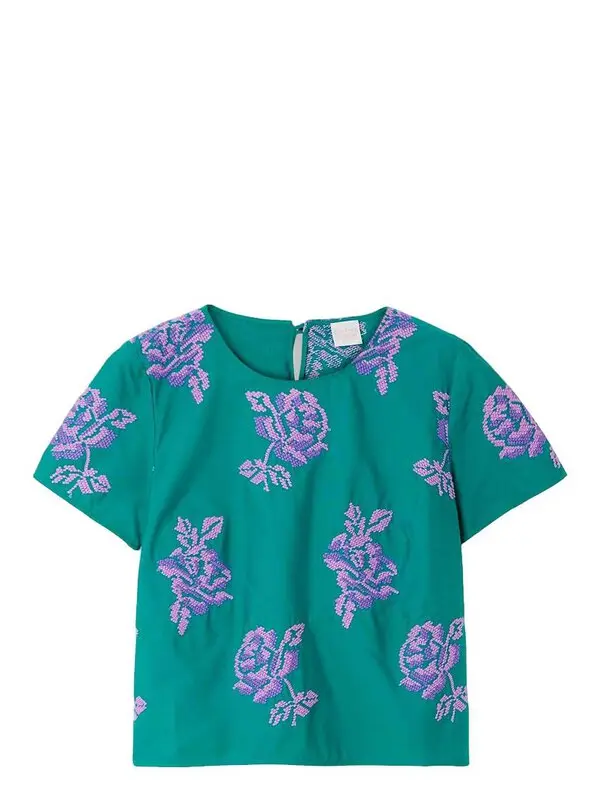 Loretta Caponi Hilary Embroidered Top - Jade