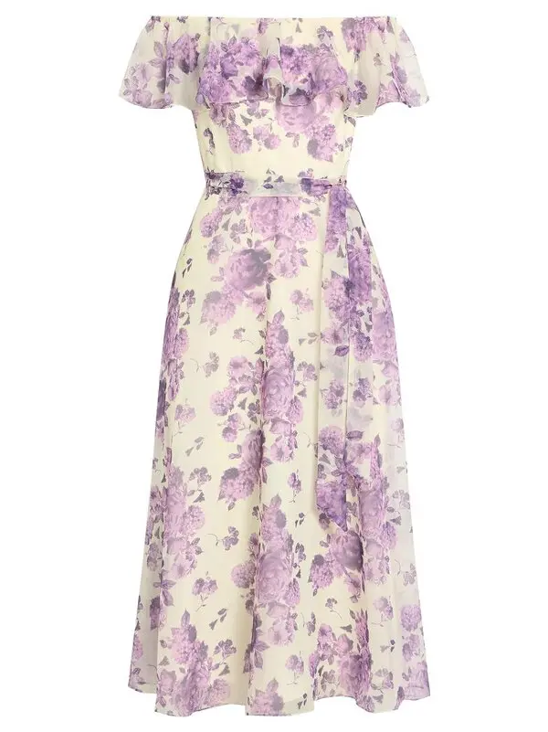 MIKAEL AGHAL Off-the-shoulder Floral-print Chiffon Midi Dress - Purple