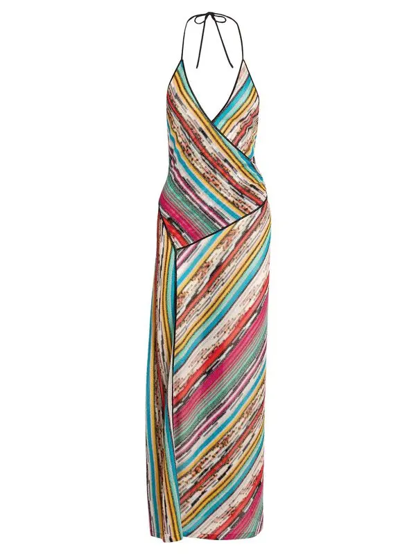 Missoni Wrap-effect Metallic Crochet-knit Halterneck Maxi Dress - Turquoise