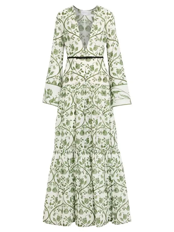 Giambattista Valli Floral-print Cotton-voile Maxi Dress - Leaf Green