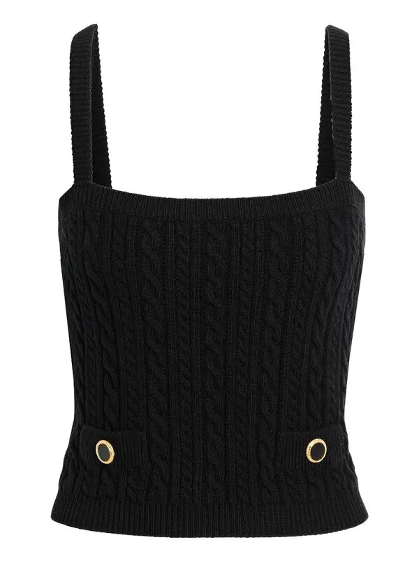 Alessandra Rich Cable-knit Wool Top - Black