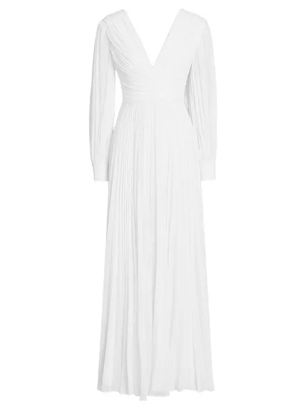 Badgley Mischka Pleated Crepe De Chine Maxi Dress - White