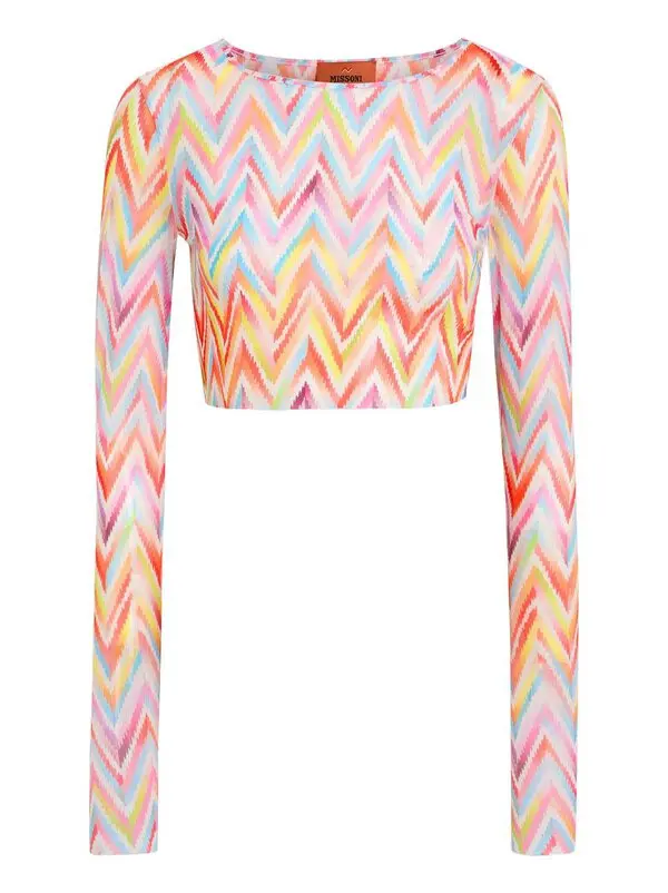 Missoni Cropped Printed Stretch-mesh Top - Baby Pink