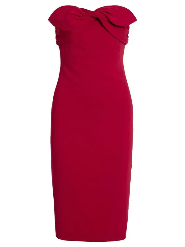 Badgley Mischka Strapless Twisted Crepe Midi Dress - Red
