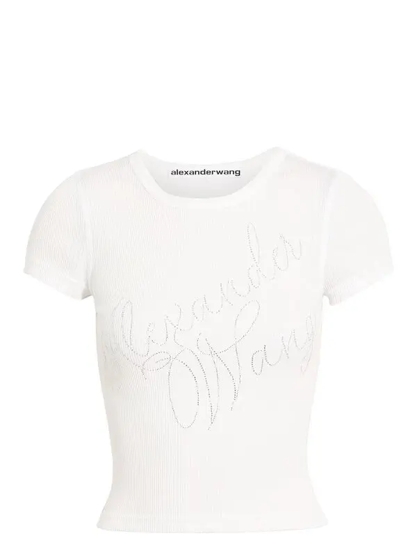 Alexander Wang Crystal-embellished Ribbed Cotton Jersey T-shirt - White