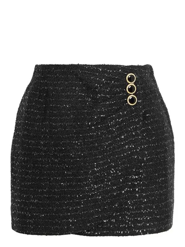 Alessandra Rich Wrap-effect Metallic Tweed Mini Skirt - Black