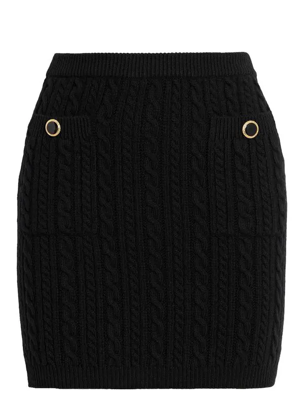 Alessandra Rich Cable-knit Wool Mini Skirt - Black