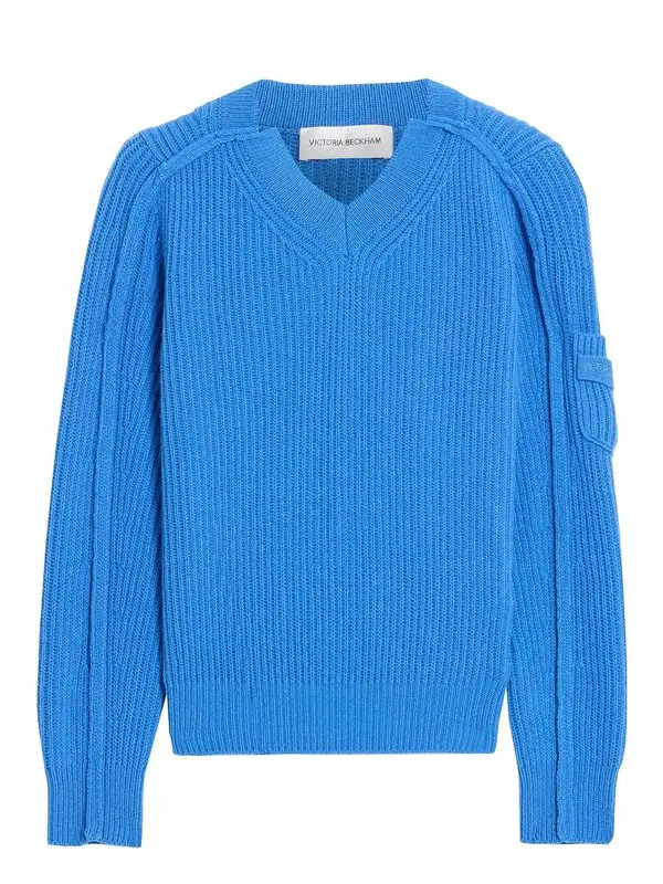 Victoria Beckham Ribbed Wool And Cashmere-blend Sweater - Cobalt Blue