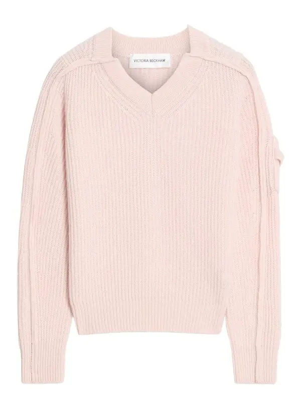 Victoria Beckham Ribbed Wool And Cashmere-blend Sweater - Pastel Orange