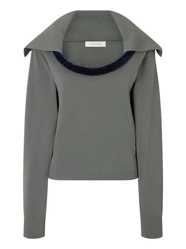DIOTIMA Caicos Velvet-trimmed Jersey Stretch Top - Gray