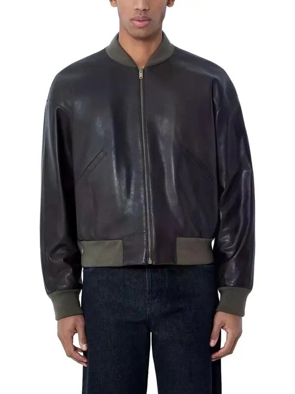 THE ROW Ribbed-collar Leather Bomber Jacket - Brown