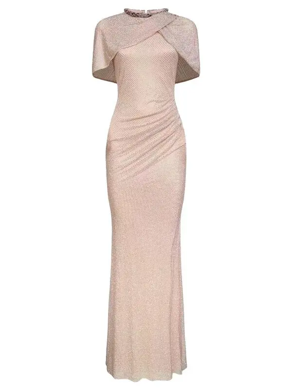 SELF-PORTRAIT Asymmetric Draped Rhinestone Dress - Neutrals