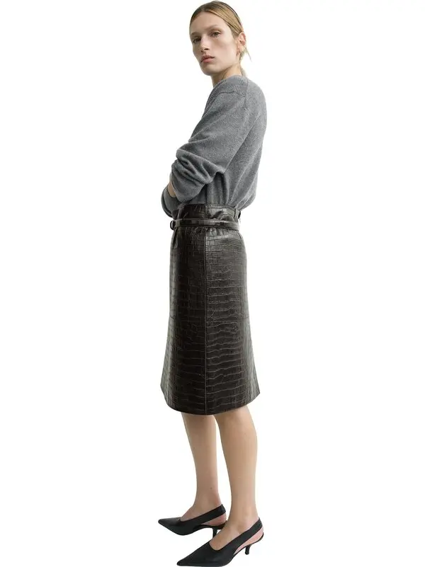 TOTEME Paneled Croco-embossed Skirt - Brown