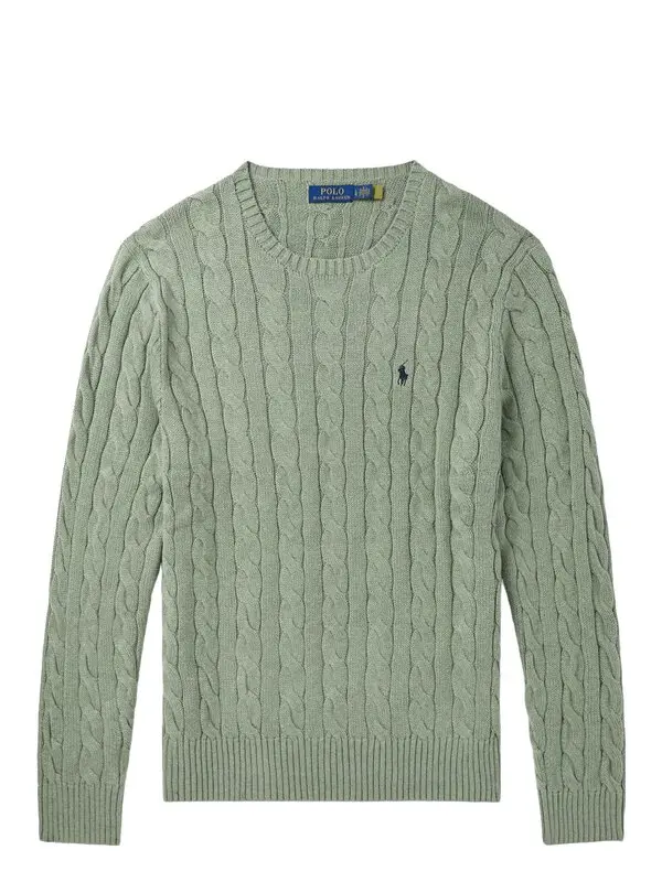 Polo Ralph Lauren Logo-embroidered Cable-knit Cotton Sweater - Green