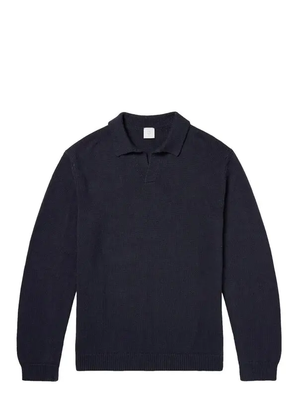 Eleventy Cotton And Silk-blend Polo Sweater - Blue