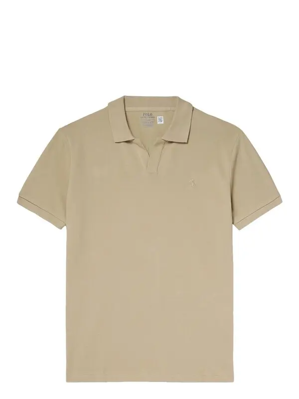 Polo Ralph Lauren Open-collar Logo-embroidered Cotton-blend Piqué Polo Shirt - Neutrals