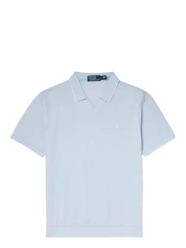 Polo Ralph Lauren Open-collar Logo-embroidered Cotton-piqué Polo Shirt - Blue