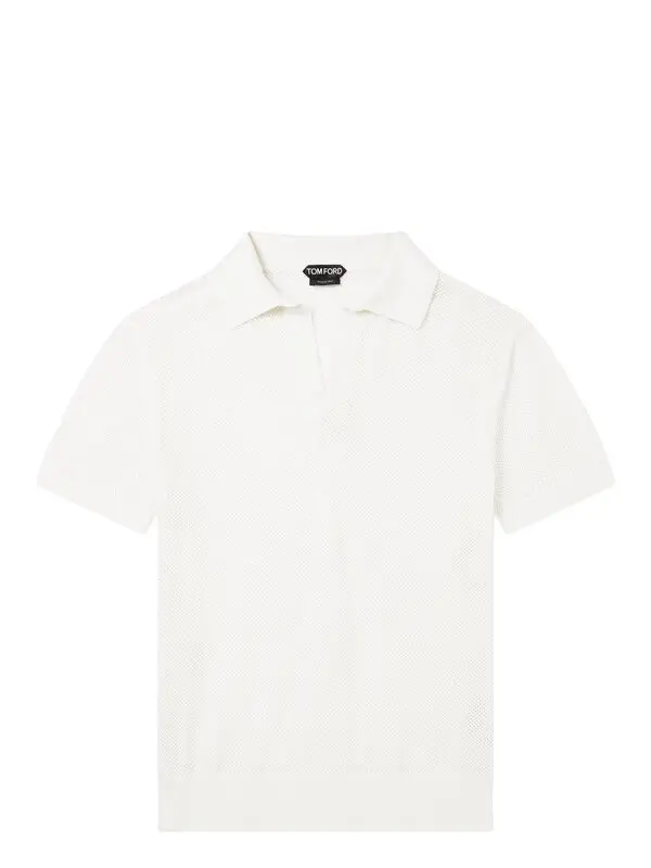 TOM FORD Open-knit Sea Island Cotton And Silk-blend Polo Shirt - White