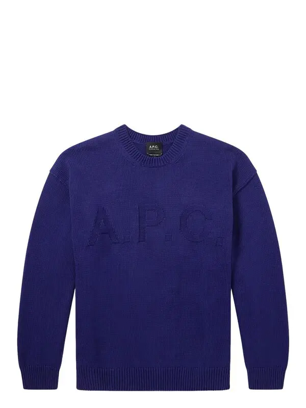 A.p.c. Logo Intarsia Cotton Sweater - Blue