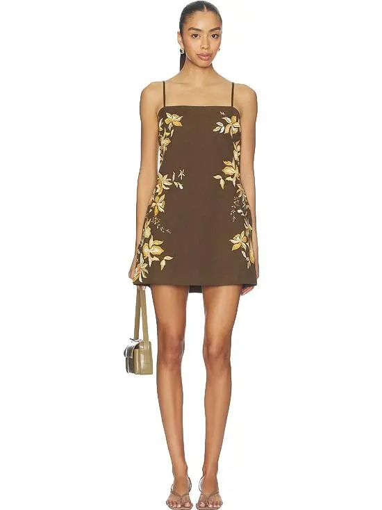 Hemant & Nandita Floral Embroidered Mini Dress - Brown
