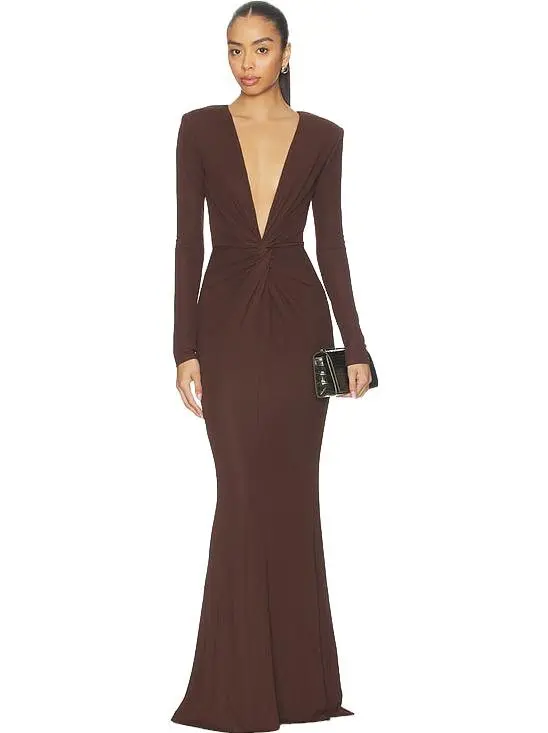 MICHAEL COSTELLO X Acqua Gown - Chocolate Brown