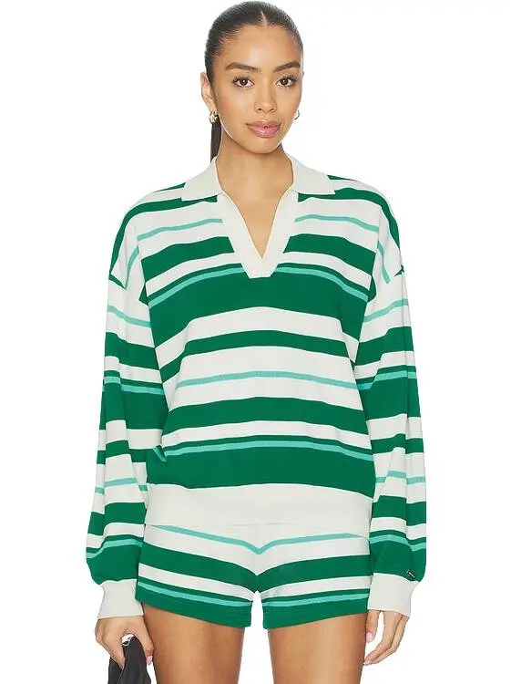 P.E Nation Retreat Stripe Knit Pullover - College Green Stripe